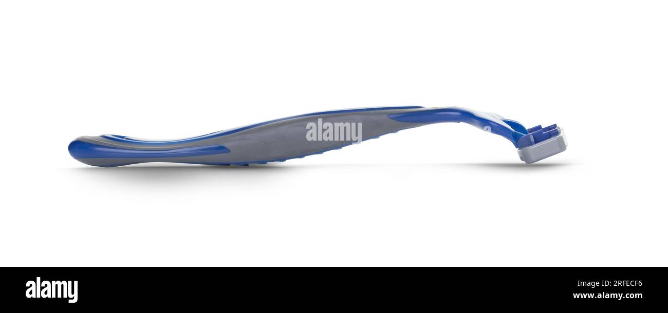 Disposable blue razor isolated on white background. Сlose-up. With ...