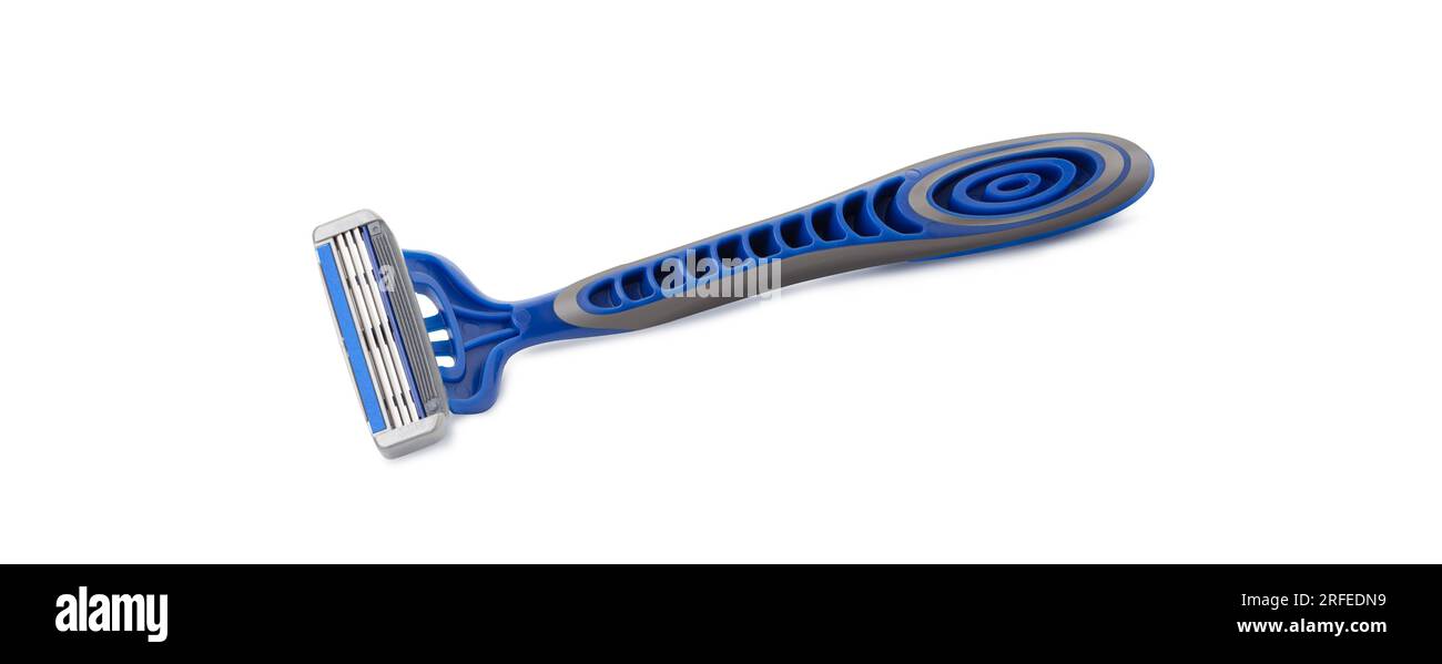 Disposable blue razor isolated on white background. Сlose-up. With ...