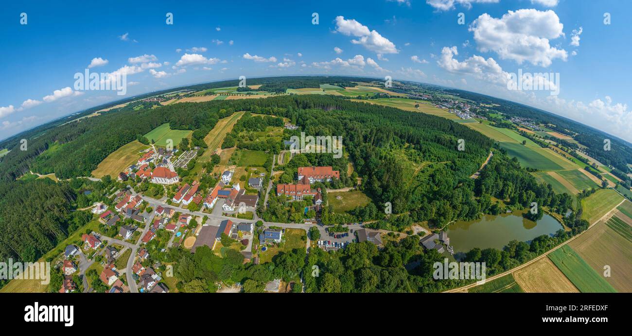 Aerial view to Violau, a small village in swabia with a well-known ...