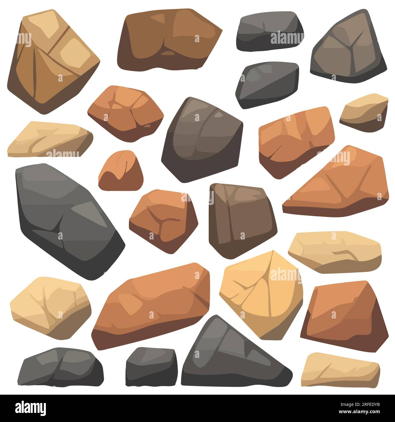 Set of stones. Image of various isolated stones or minerals. Vector ...