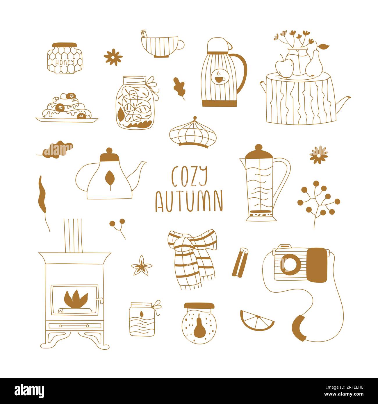 Vector line set with cozy autumn elements for card, invitation, web ...