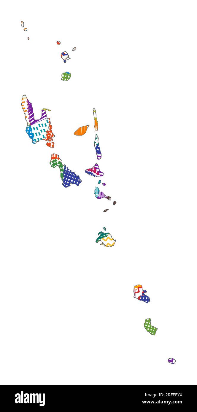 Kid style map of Vanuatu. Hand drawn polygons in the shape of Vanuatu ...