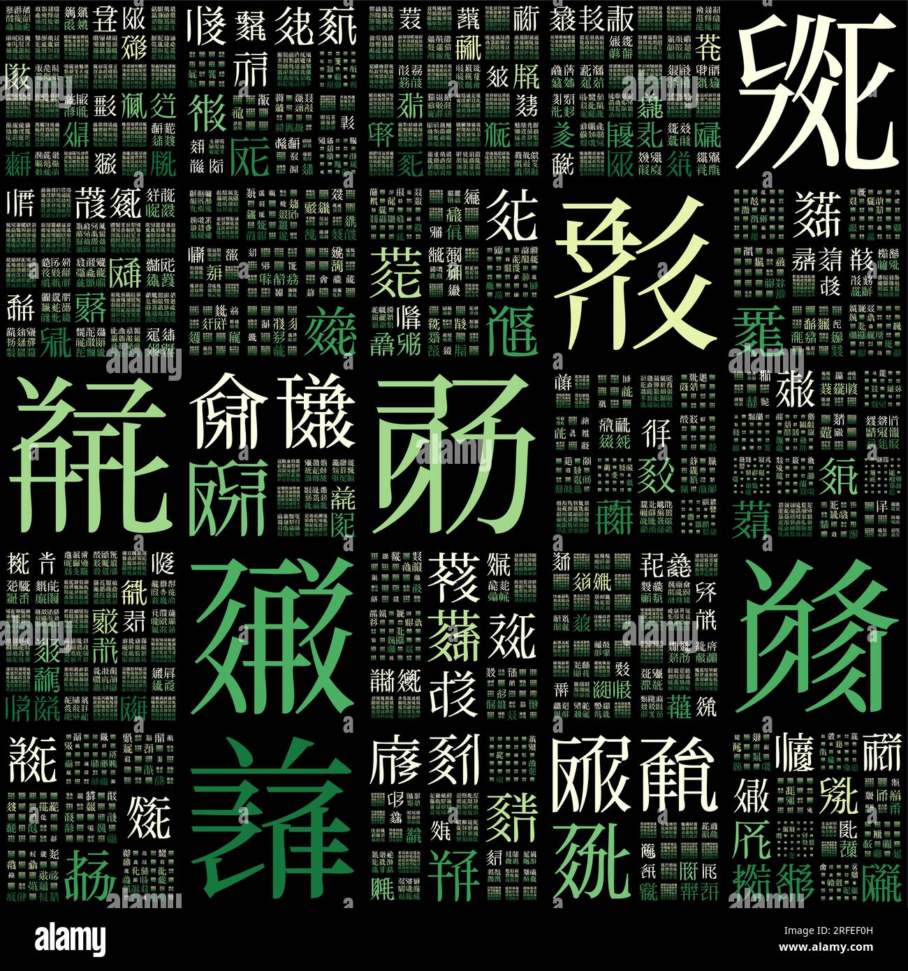Digital cover. Design using random characters of old Tangut alphabet. Gradiented matrix pattern ...