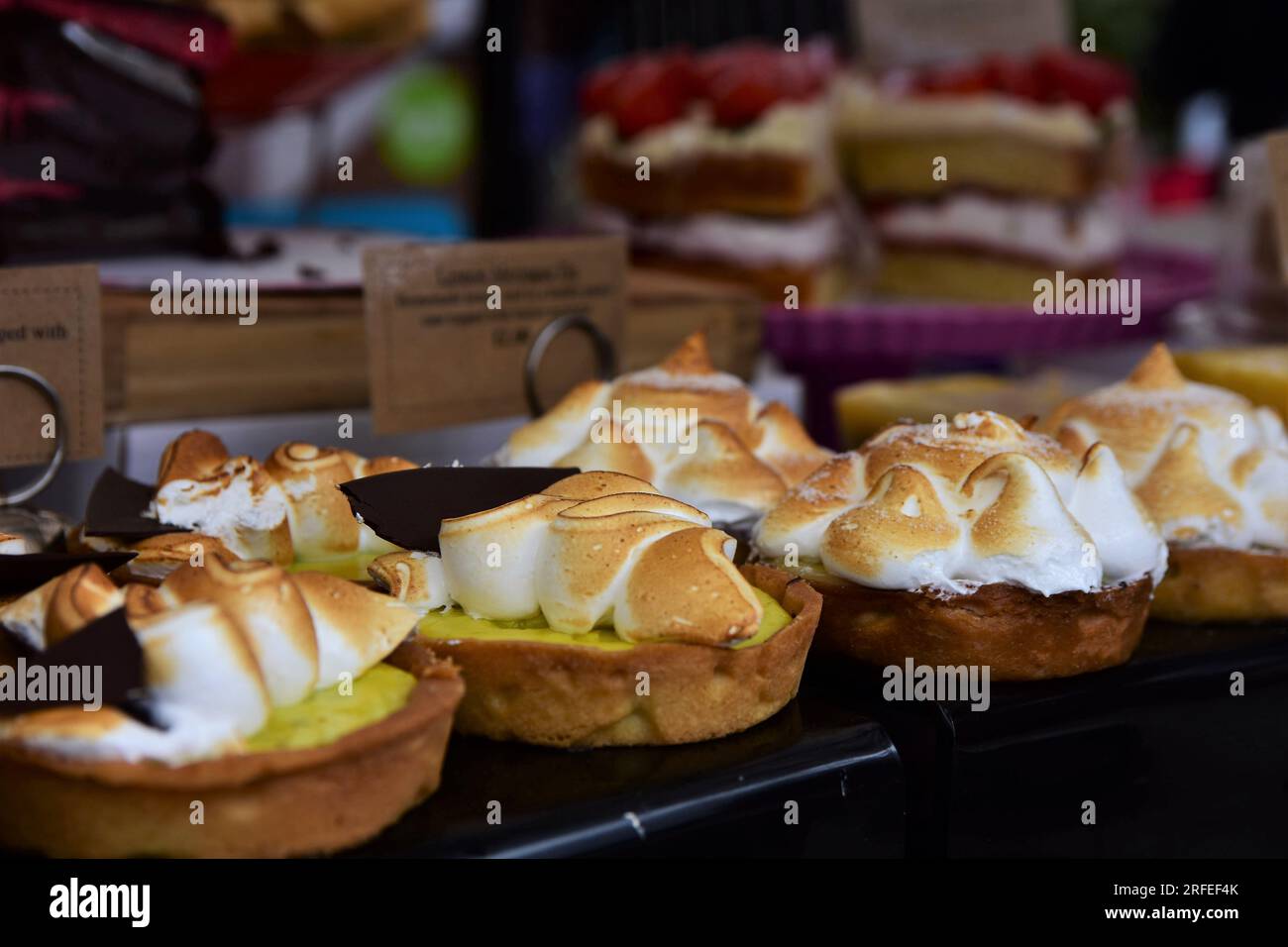 Lemon meringue tarts at the 2107 Warwick Food Festival Stock Photo - Alamy