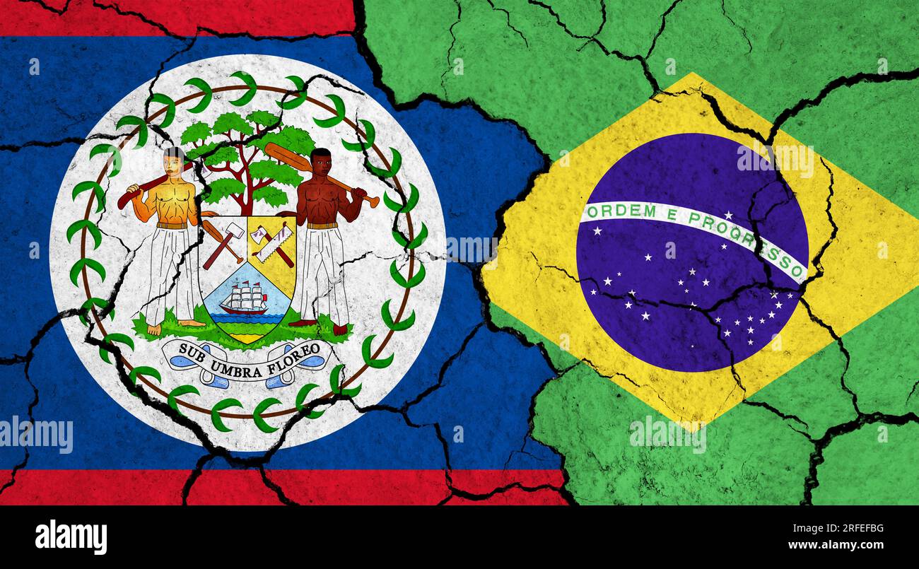 Flags of Belize and Brazil on cracked surface - politics, relationship ...