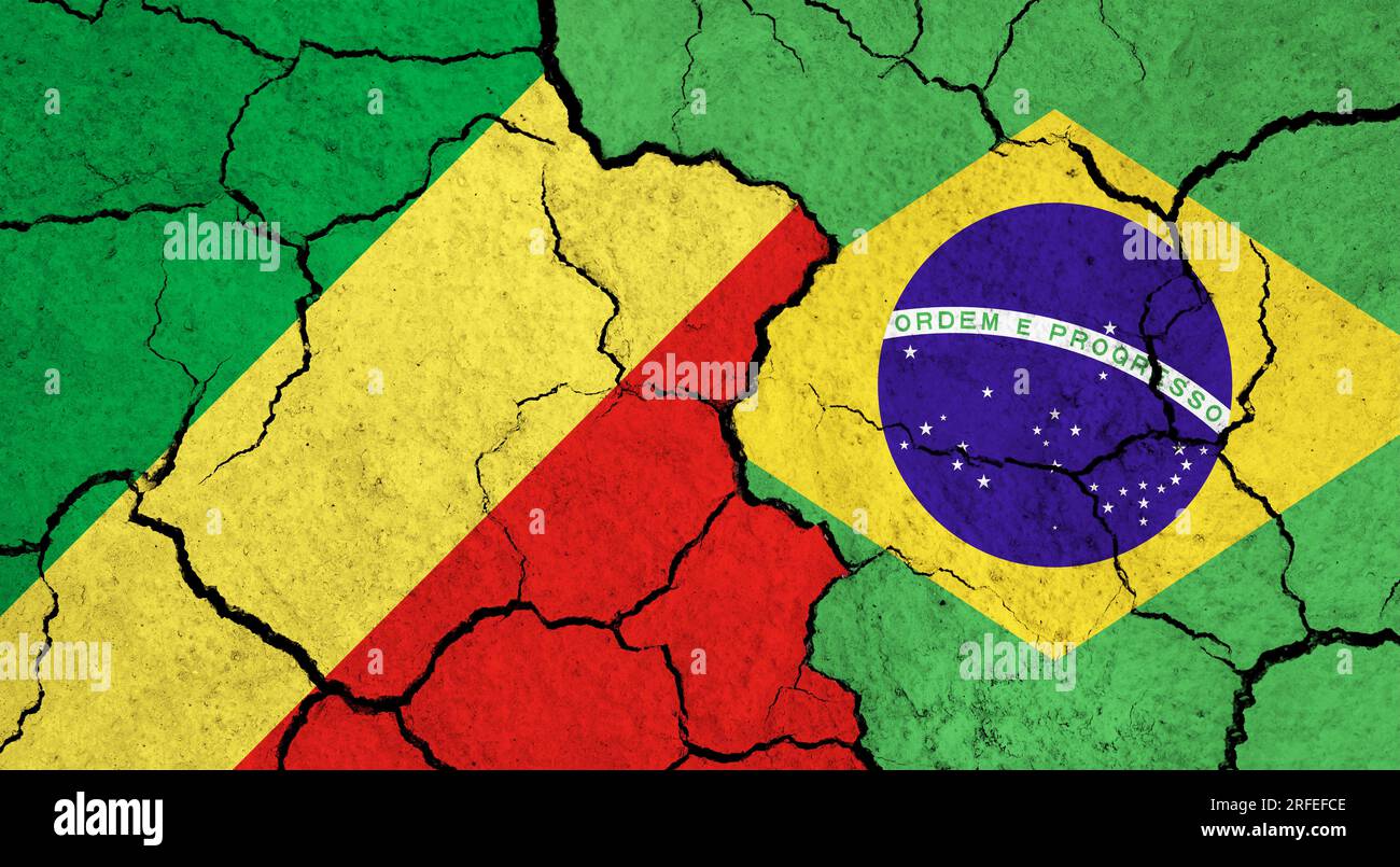 Flags of Congo and Brazil on cracked surface - politics, relationship ...