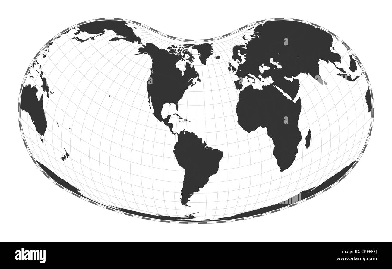 Vector world map. Hill eucyclic projection. Plain world geographical ...