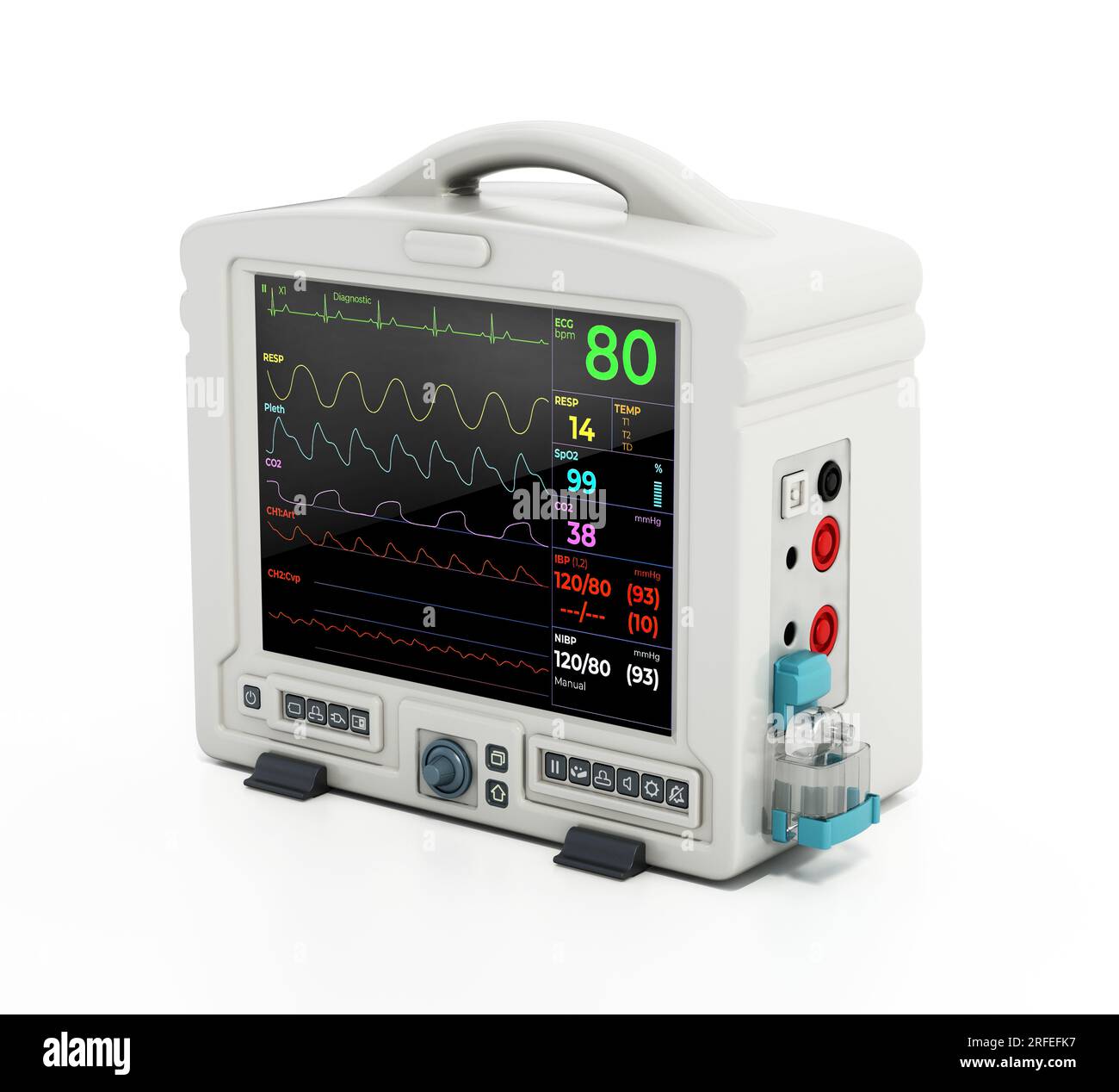 Patient monitor isolated on white background. 3D illustration Stock ...