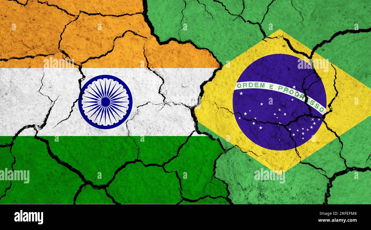 Flags of India and Brazil on cracked surface - politics, relationship ...