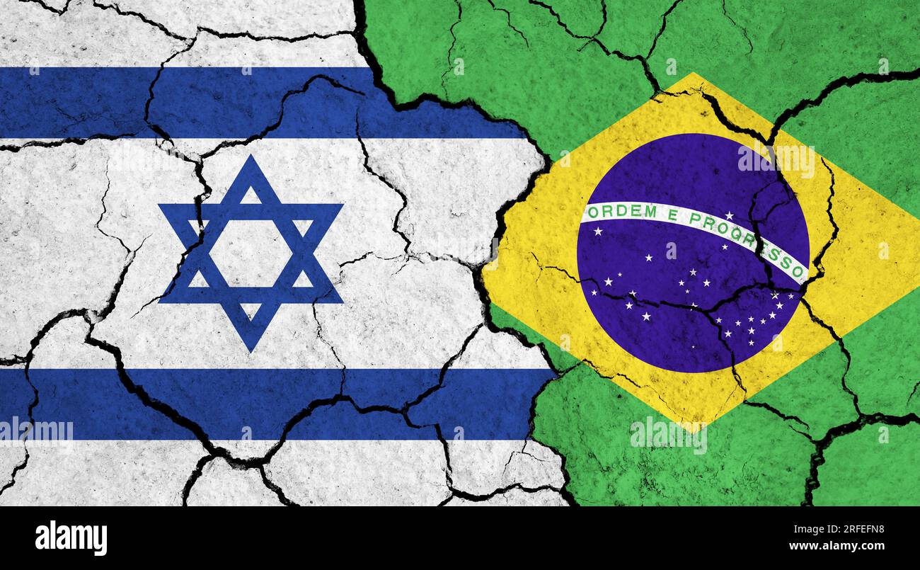 Flags of Israel and Brazil on cracked surface - politics, relationship ...