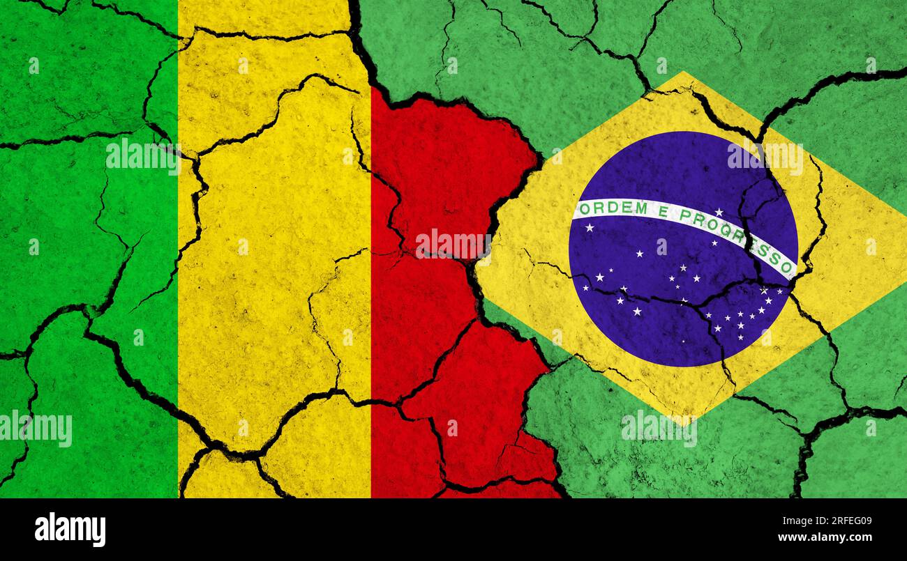 Flags of Mali and Brazil on cracked surface - politics, relationship ...
