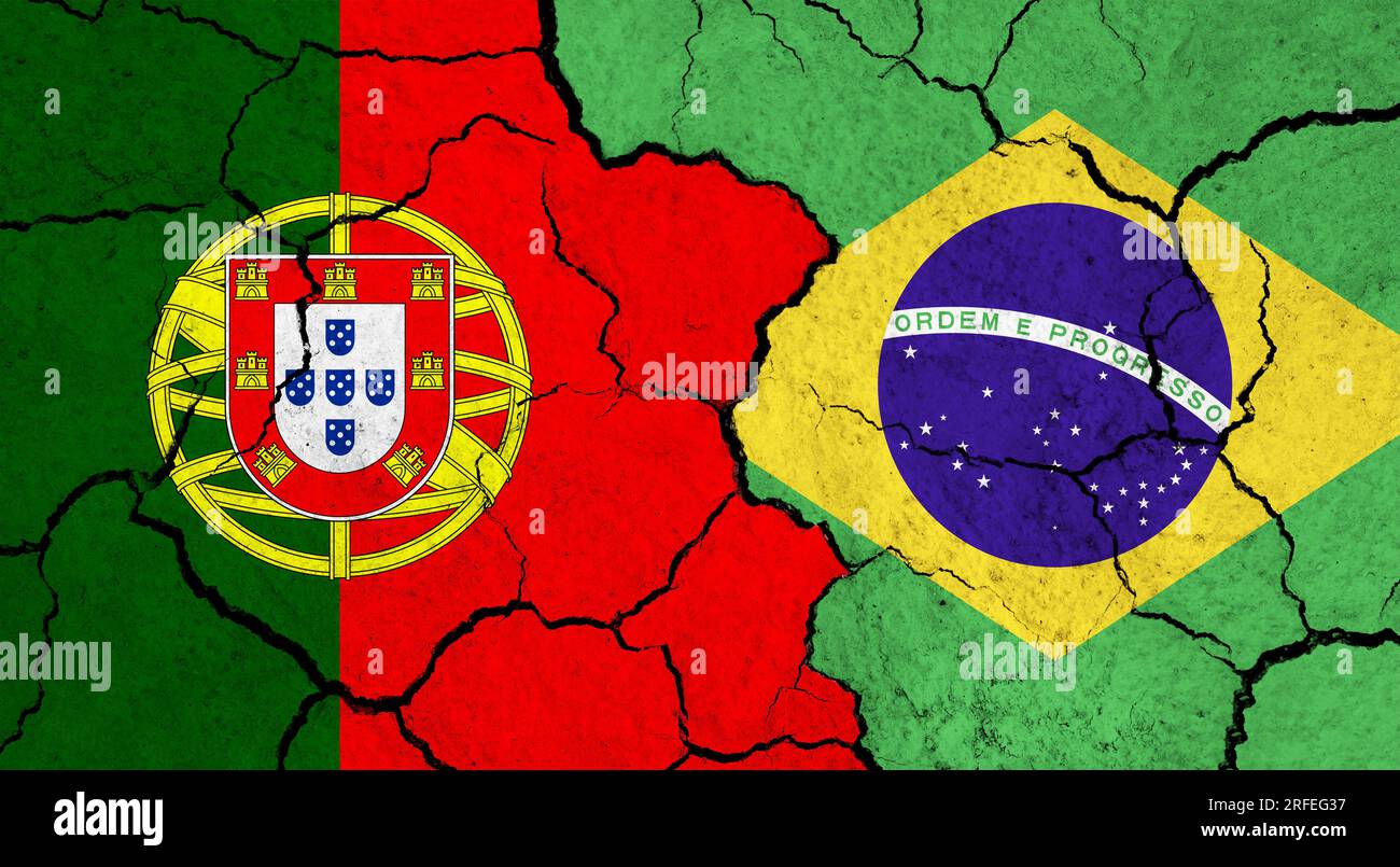 Flags of Portugal and Brazil on cracked surface - politics ...