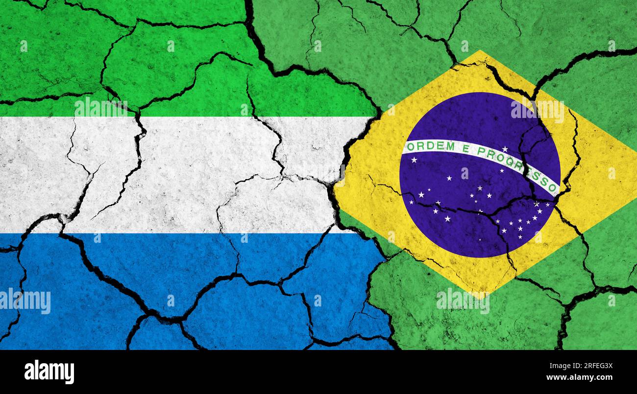 Flags of Sierra leone and Brazil on cracked surface - politics ...