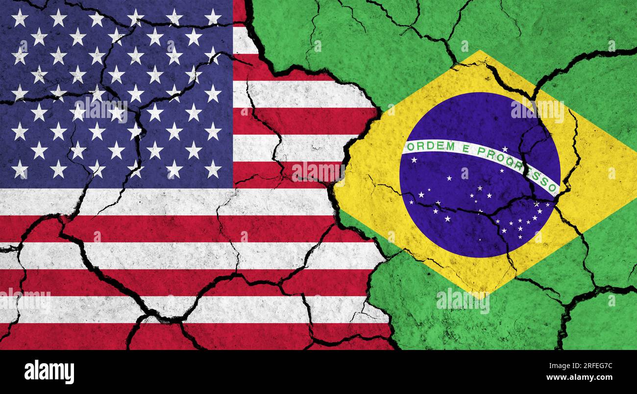 Flags of USA and Brazil on cracked surface - politics, relationship ...