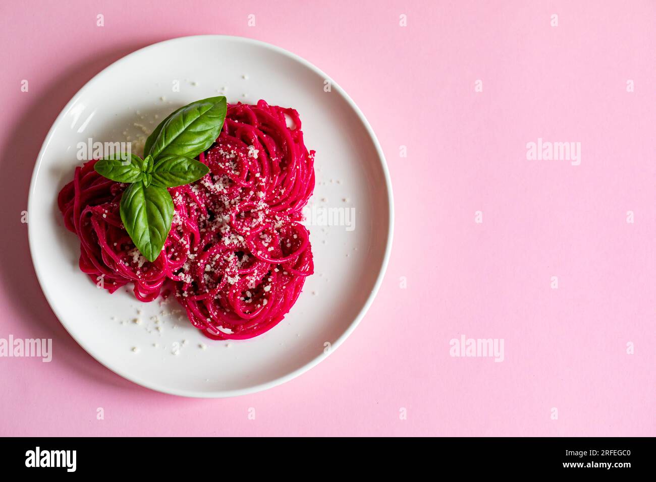 Beetroot Pasta, Barbie Themed Pasta. Pink noodles on pink background ...