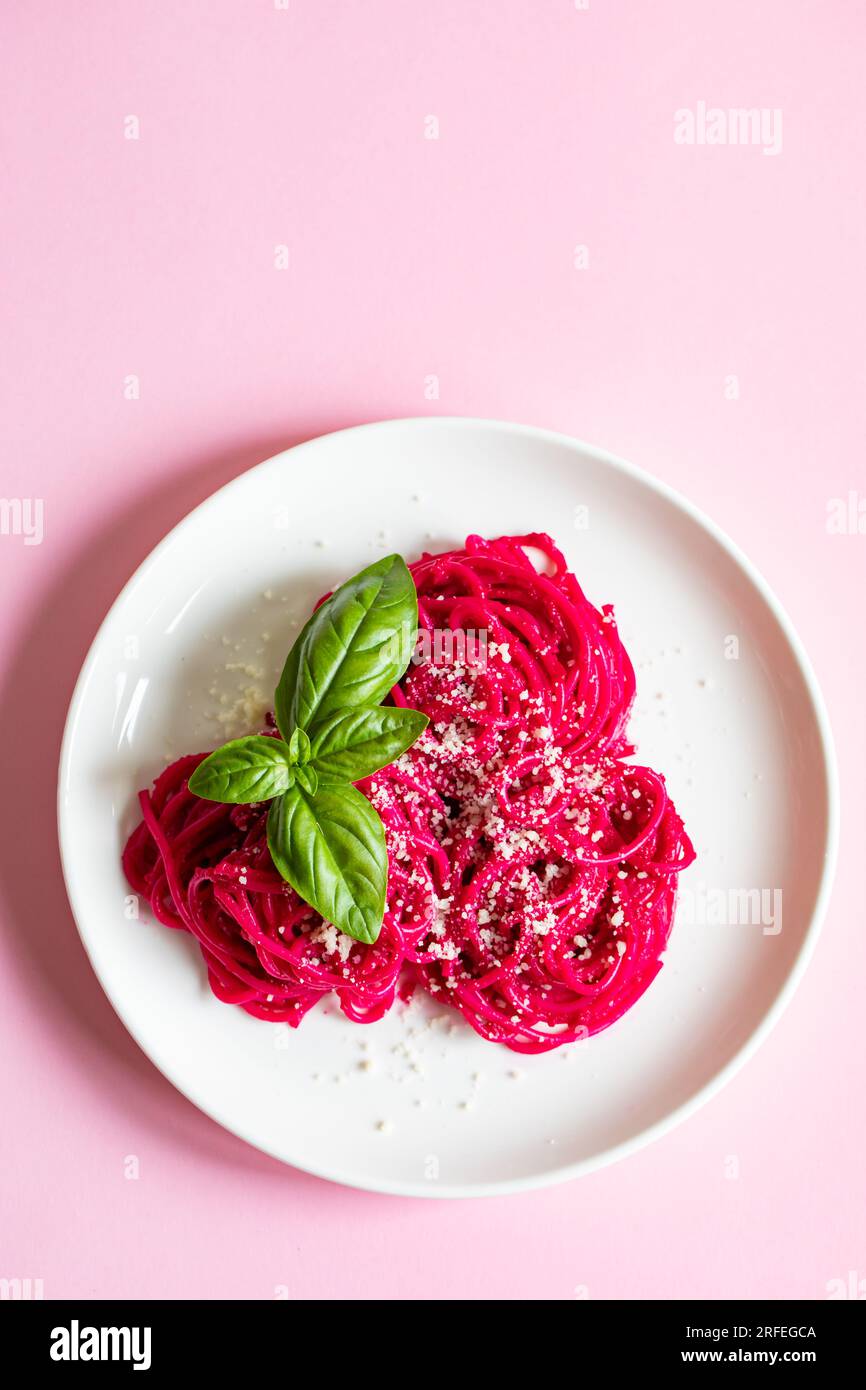 Beetroot Pasta, Barbie Themed Pasta. Pink noodles on pink background ...