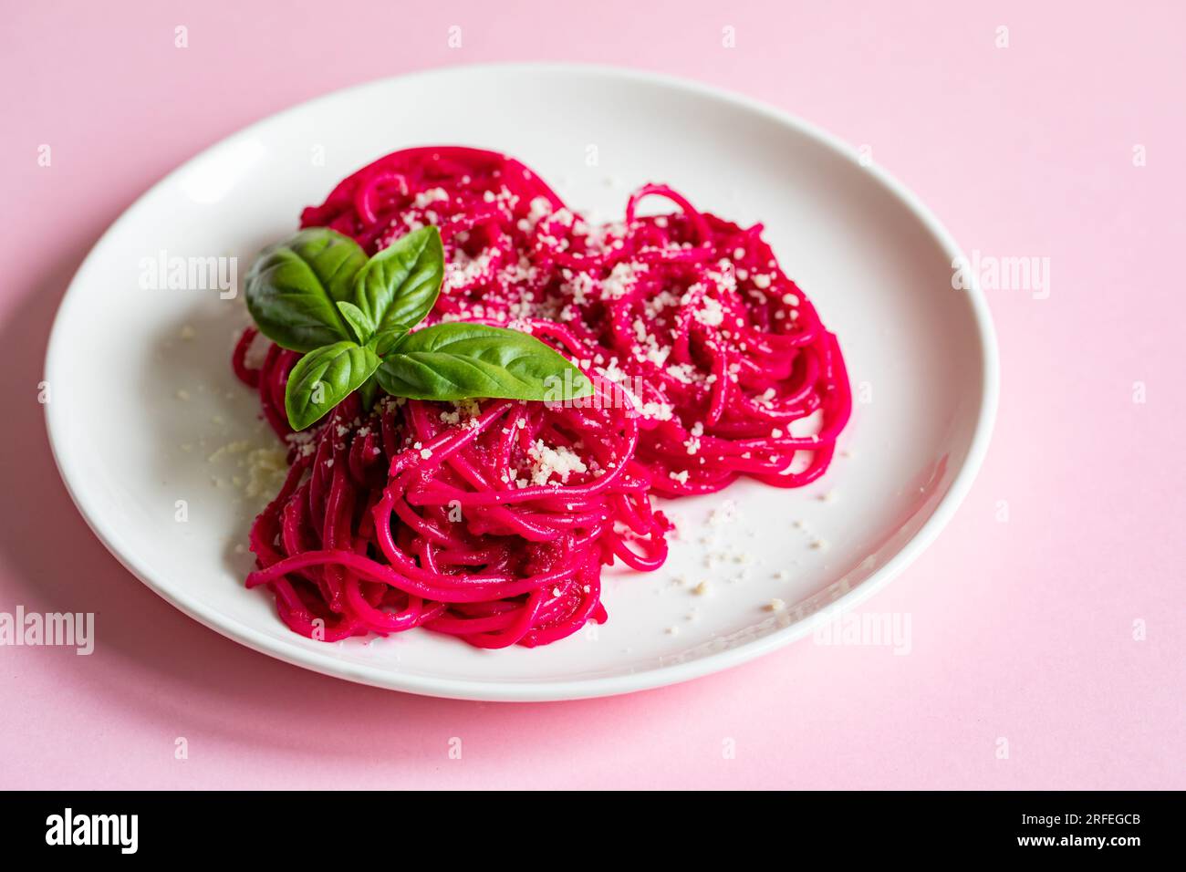 Beetroot Pasta, Barbie Themed Pasta. Pink noodles on pink background ...