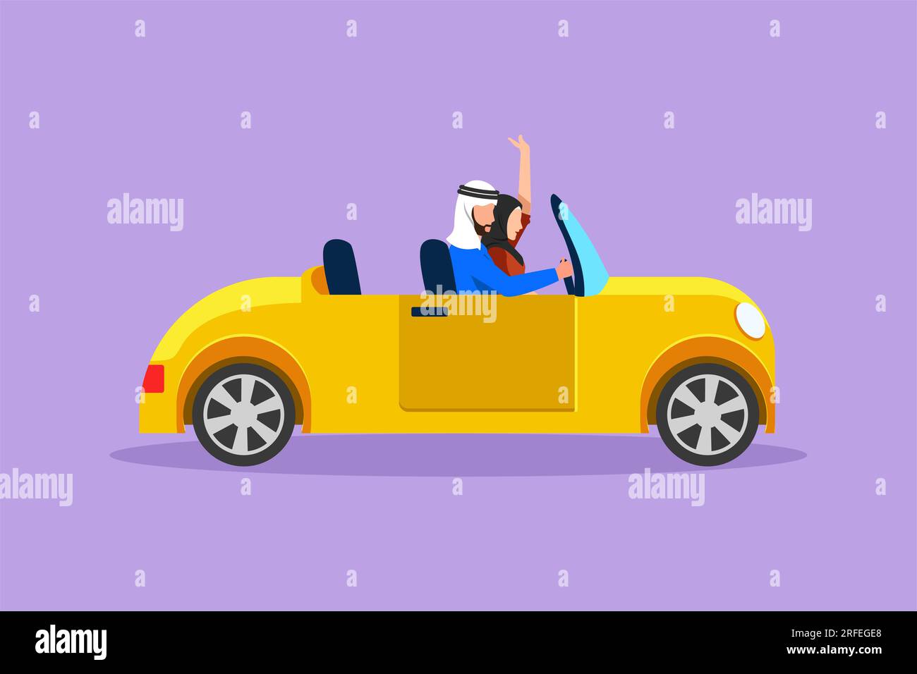 Character Flat Drawing Cute Elegant Couple On Road Trip In Vintage
