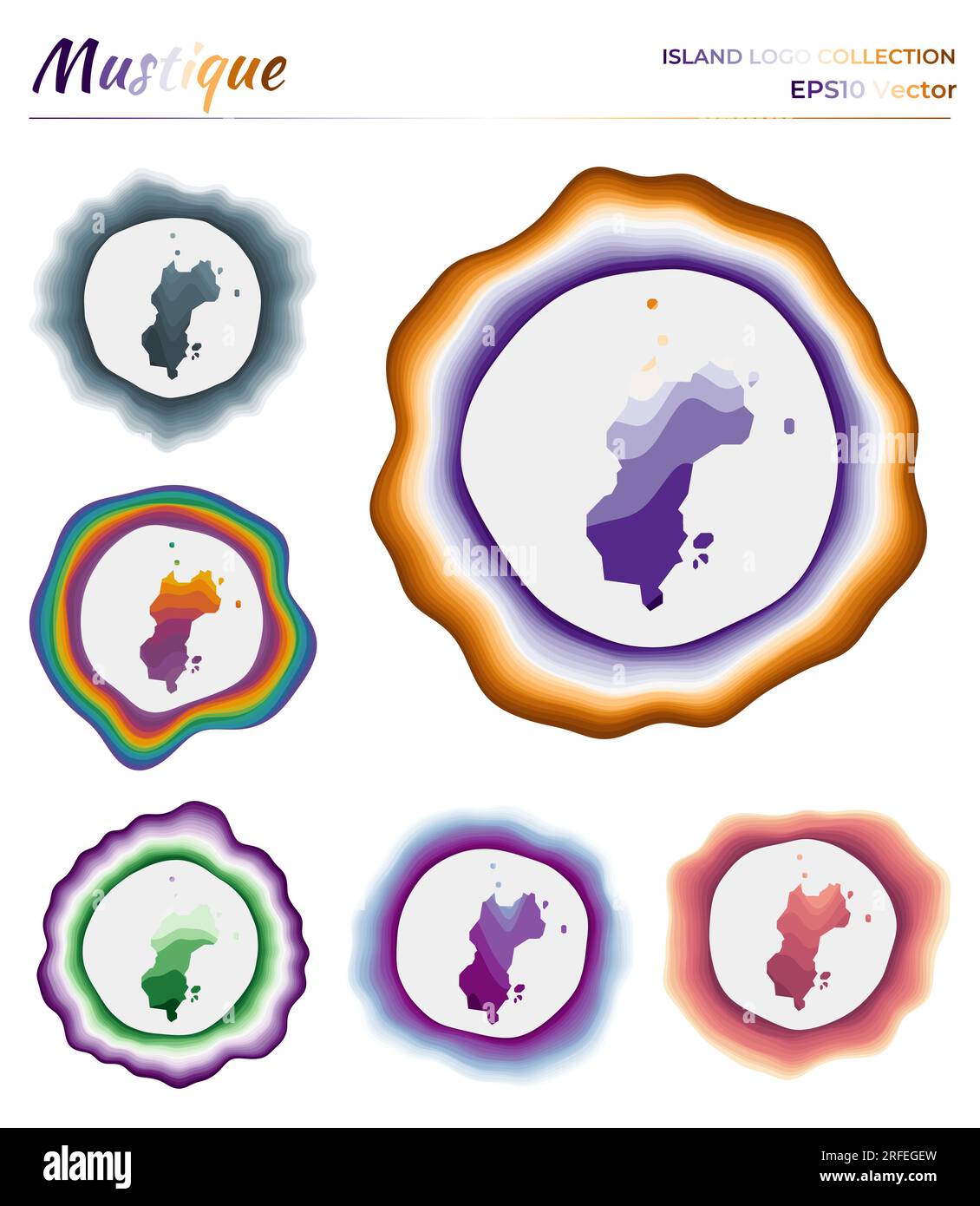 Mustique logo collection. Colorful badge of the island. Layers around ...