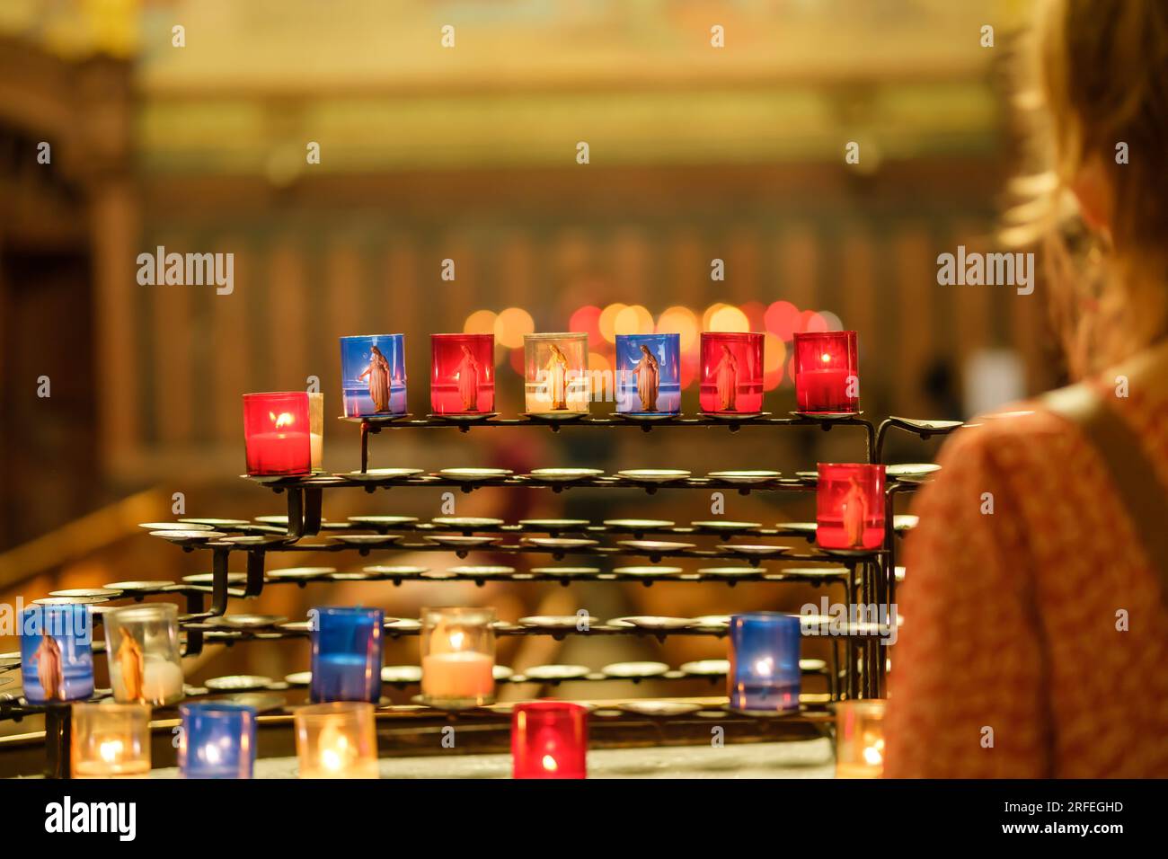 Colorful candles in the Basilica of Notre-Dame Fourviere in Lyon Stock ...