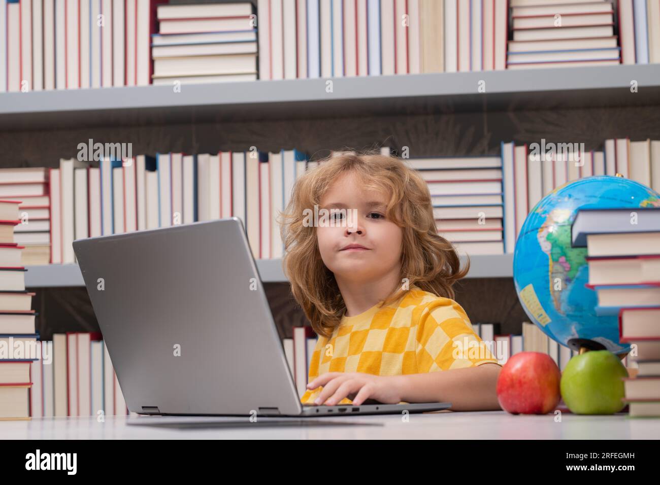 School kid student learning, study language or literature at school ...
