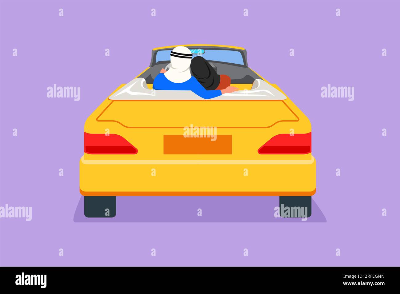 Character Flat Drawing Back View Loving Arab Couple Sitting And Hugging