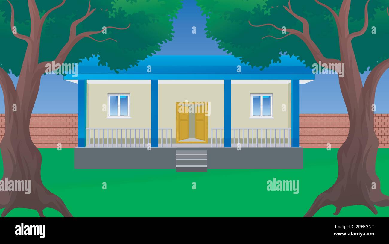 Indian 2d village residential house with beautiful background, animated ...