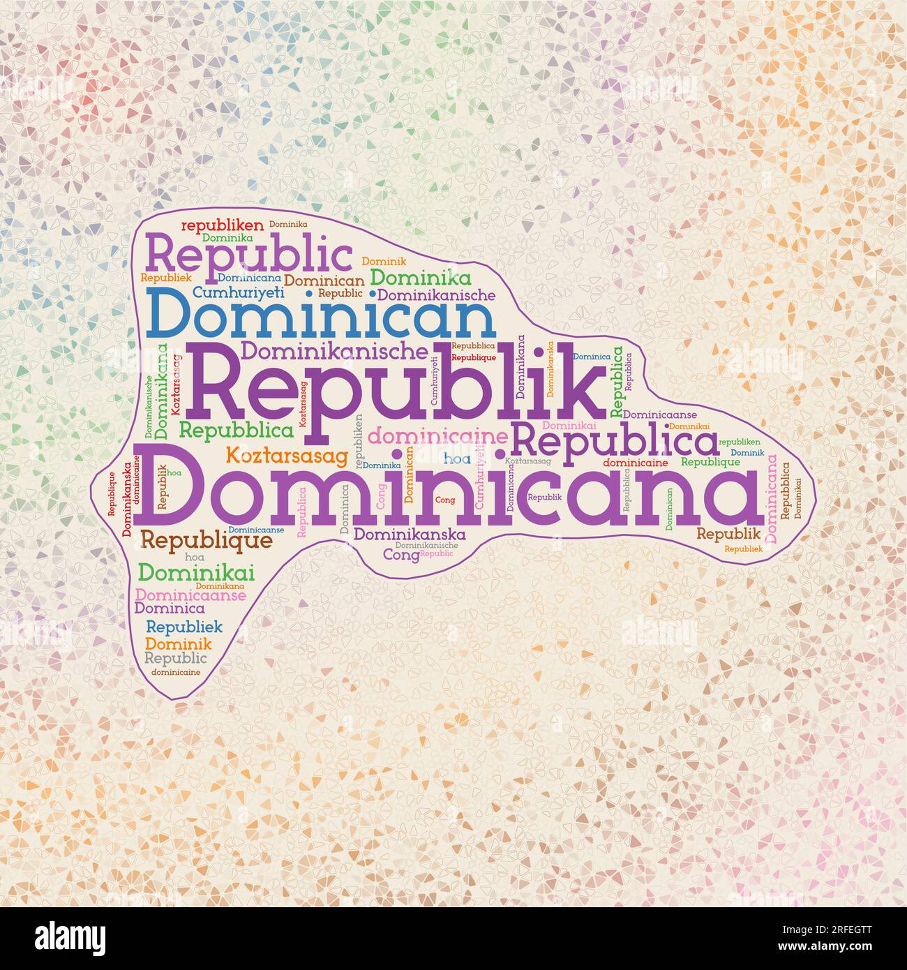 Dominicana shape with country names word cloud in multiple languages ...