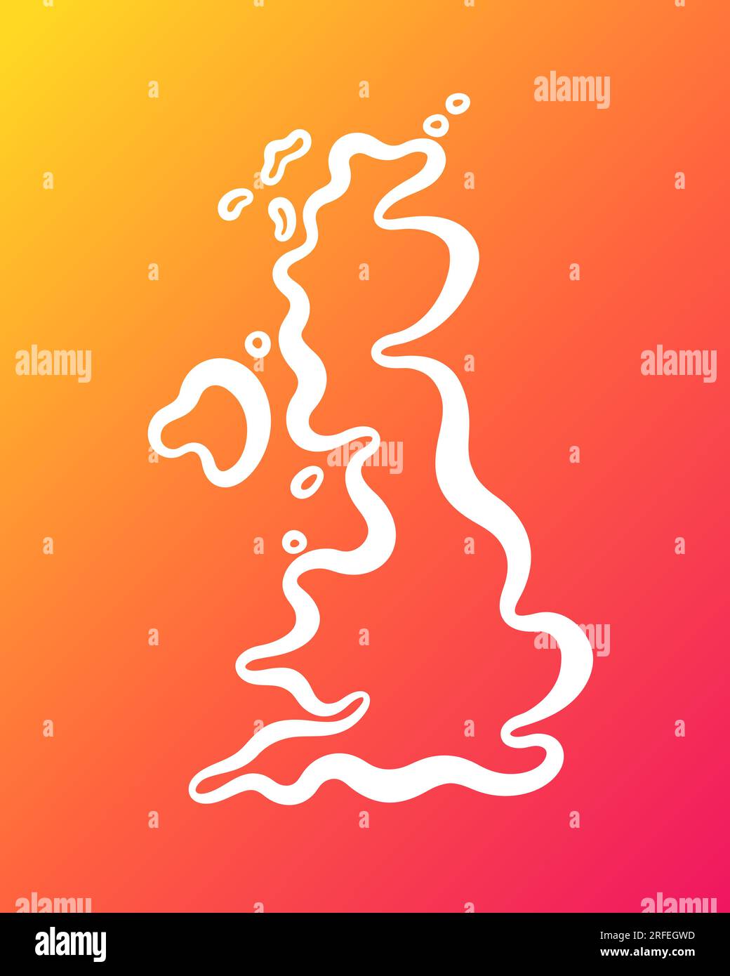 White outline map of United Kingdom on orange and purple gradient ...