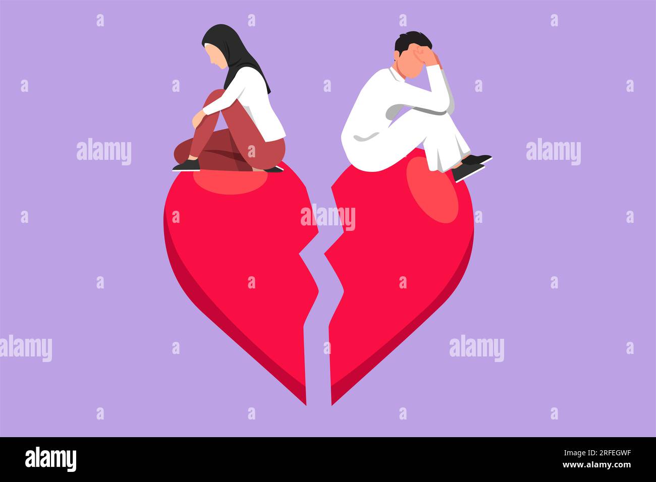 Graphic Flat Design Drawing Relationship Break Up Broken Heart Couple