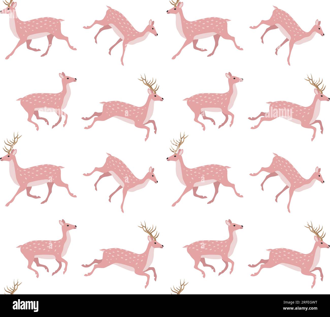 Vector seamless pattern of flat hand drawn pink deer isolated on white ...