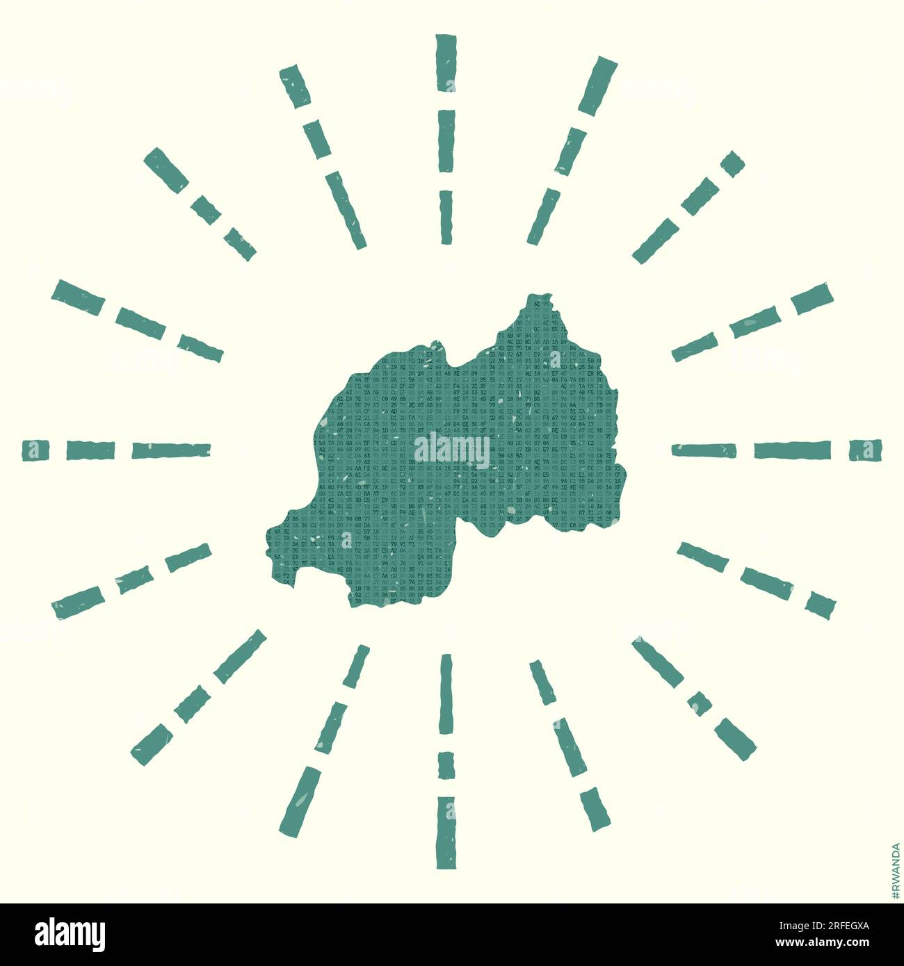 Rwanda Logo. Grunge sunburst poster with map of the country. Shape of ...