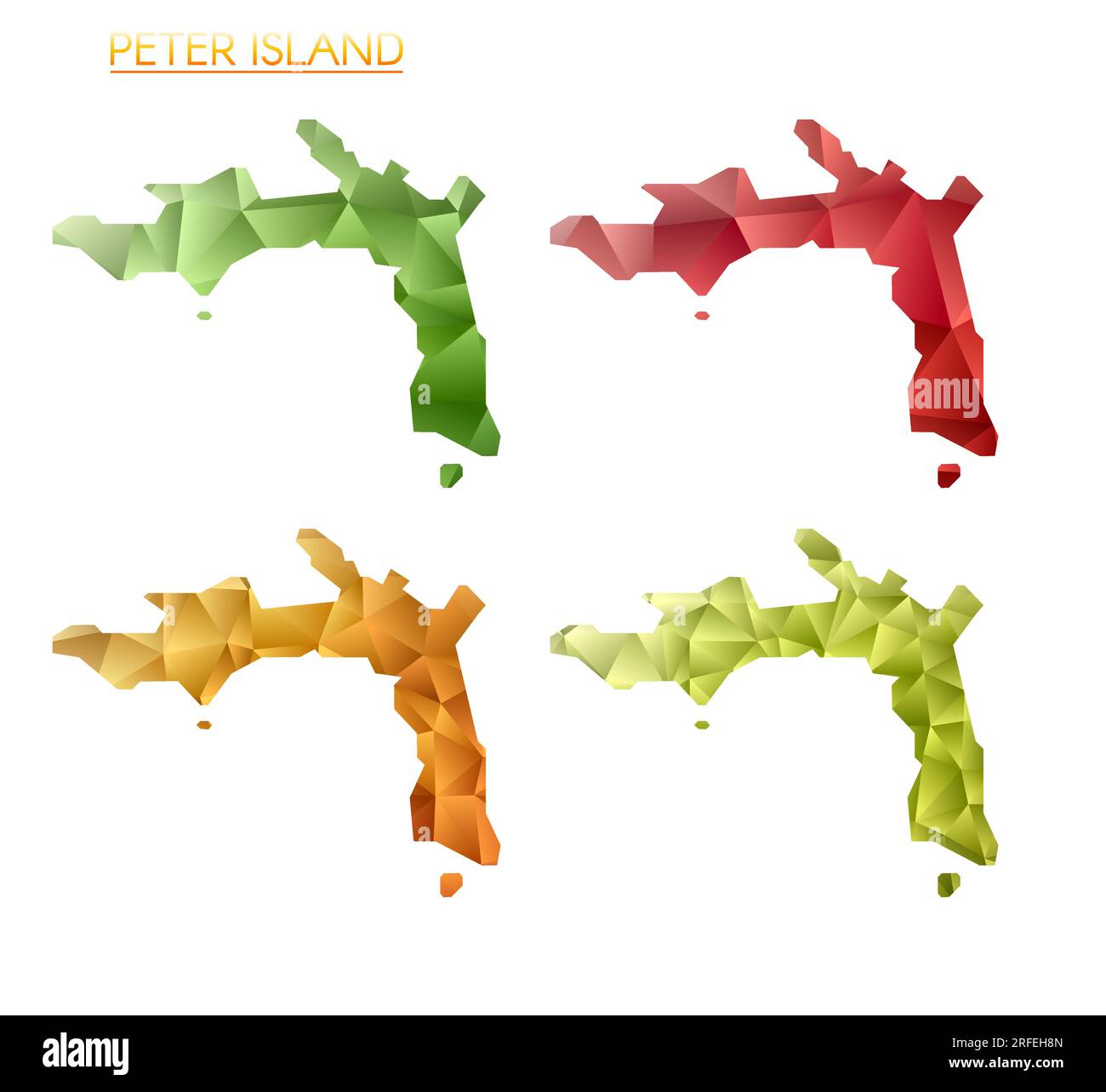 Set of vector polygonal maps of Peter Island. Bright gradient border ...