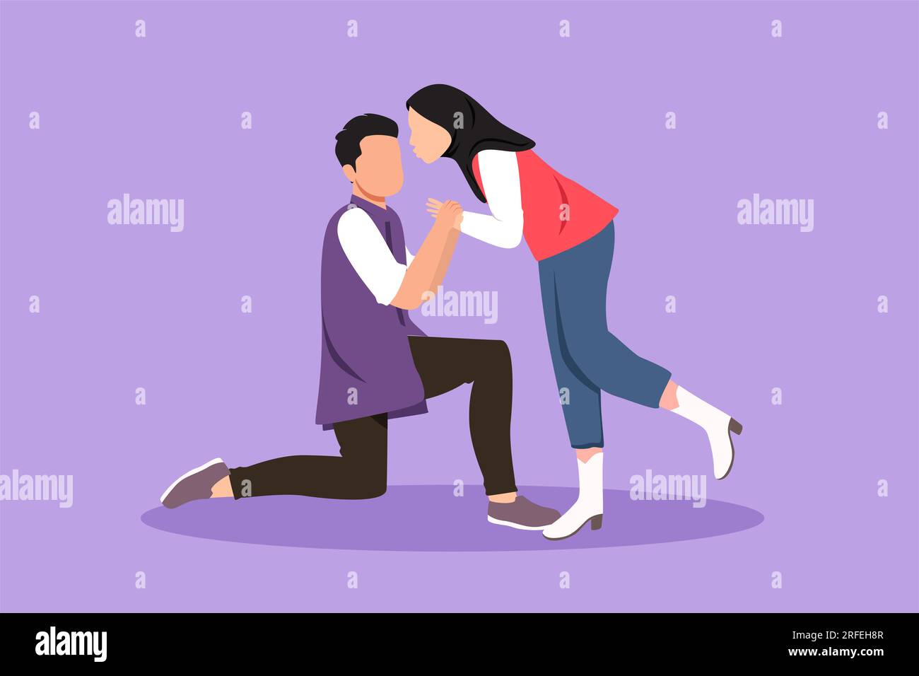 Character flat drawing romantic Arab male kneel and kissing cute female ...