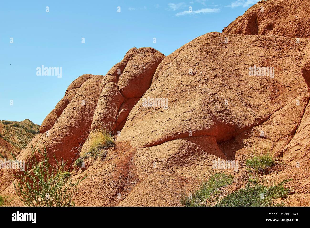 Fairy Tale Canyon, rock formations on the Issyk-Kul lake. Kyrgyzstan ...