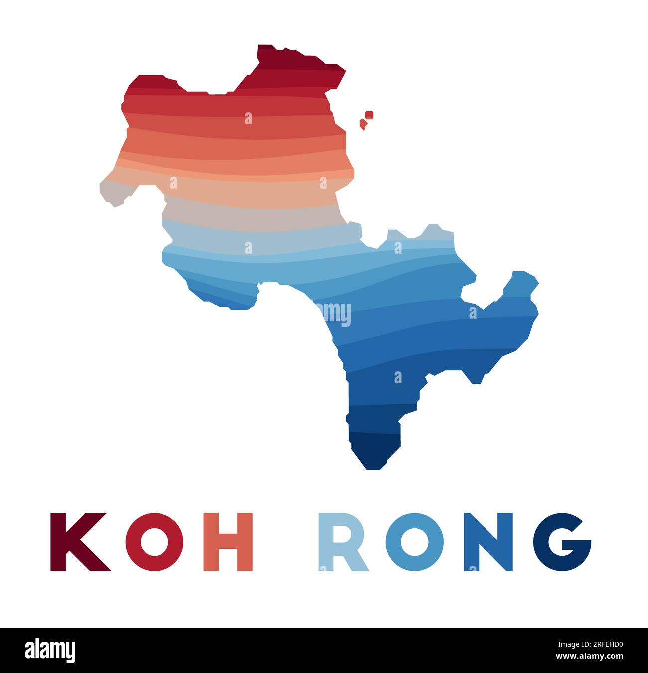 Koh Rong map. Map of the island with beautiful geometric waves in red ...