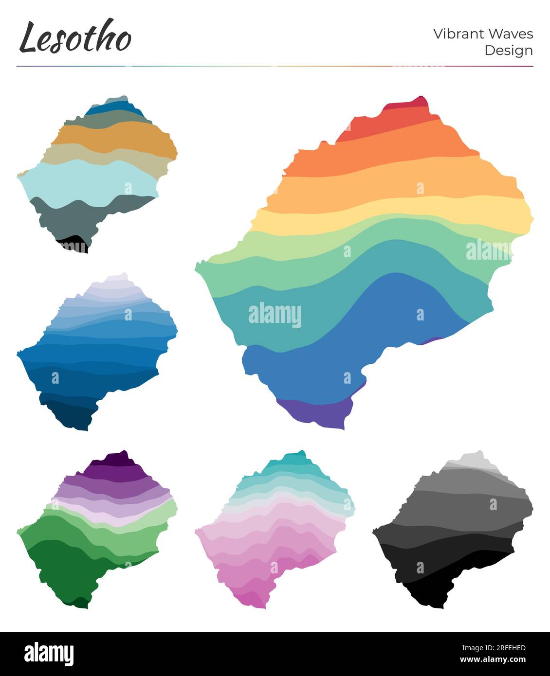 Set of vector maps of Lesotho. Vibrant waves design. Bright map of ...