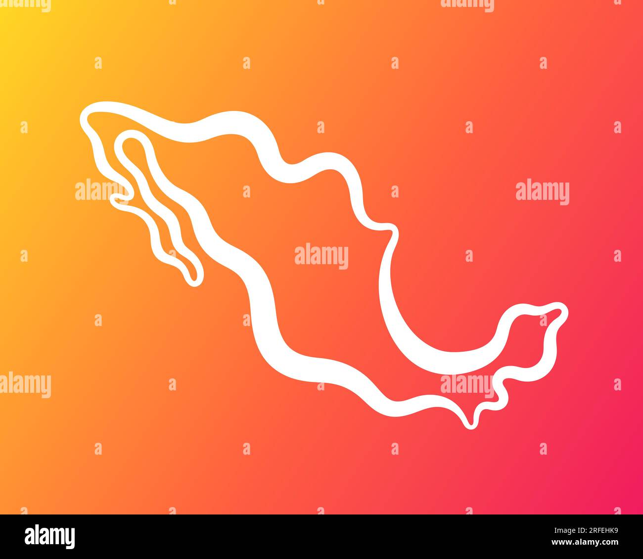 White outline map of Mexico on orange and purple gradient background ...