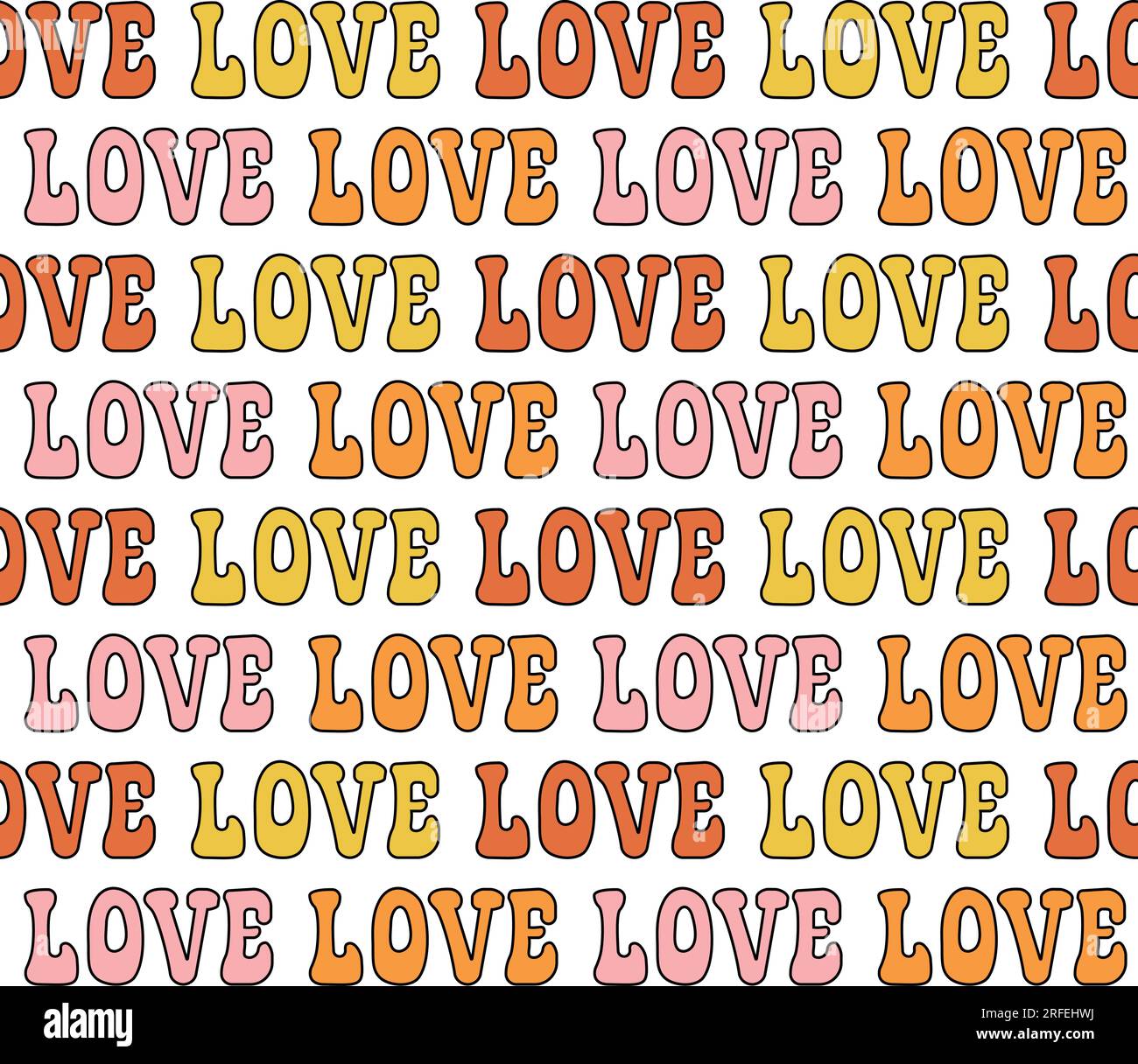 Vector seamless pattern of different retro groovy love lettering ...