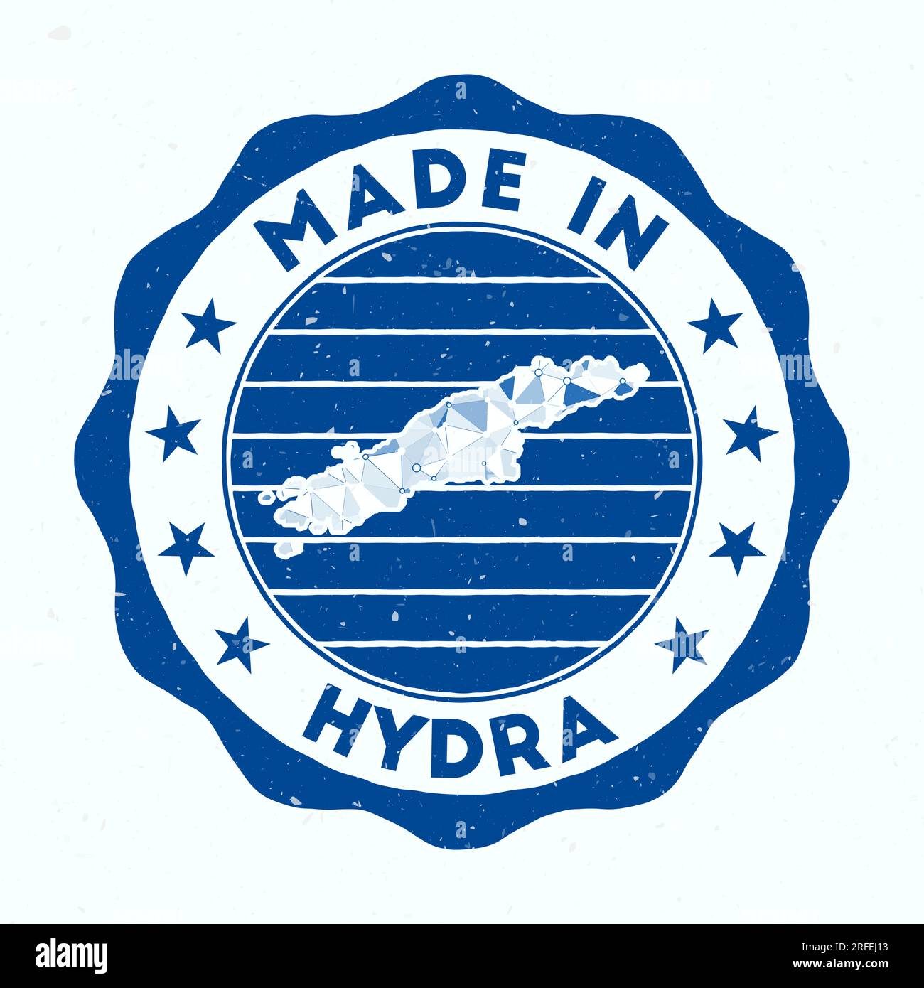 Made In Hydra. Island round stamp. Seal of Hydra with border shape ...