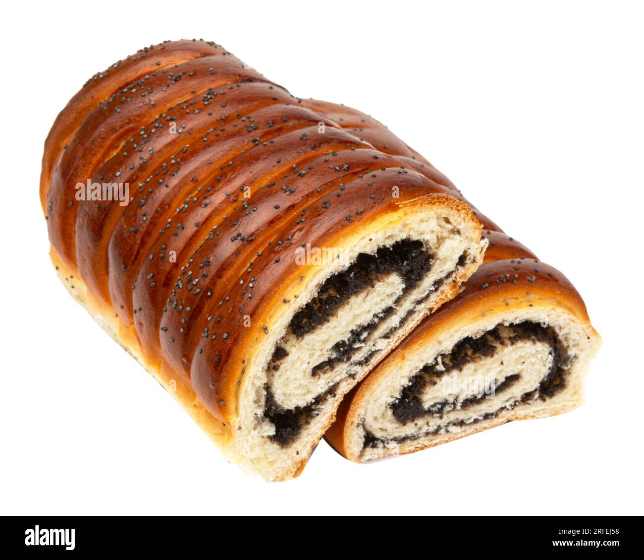 Czech poppy seed strudel isolated on white. Cut across Stock Photo - Alamy