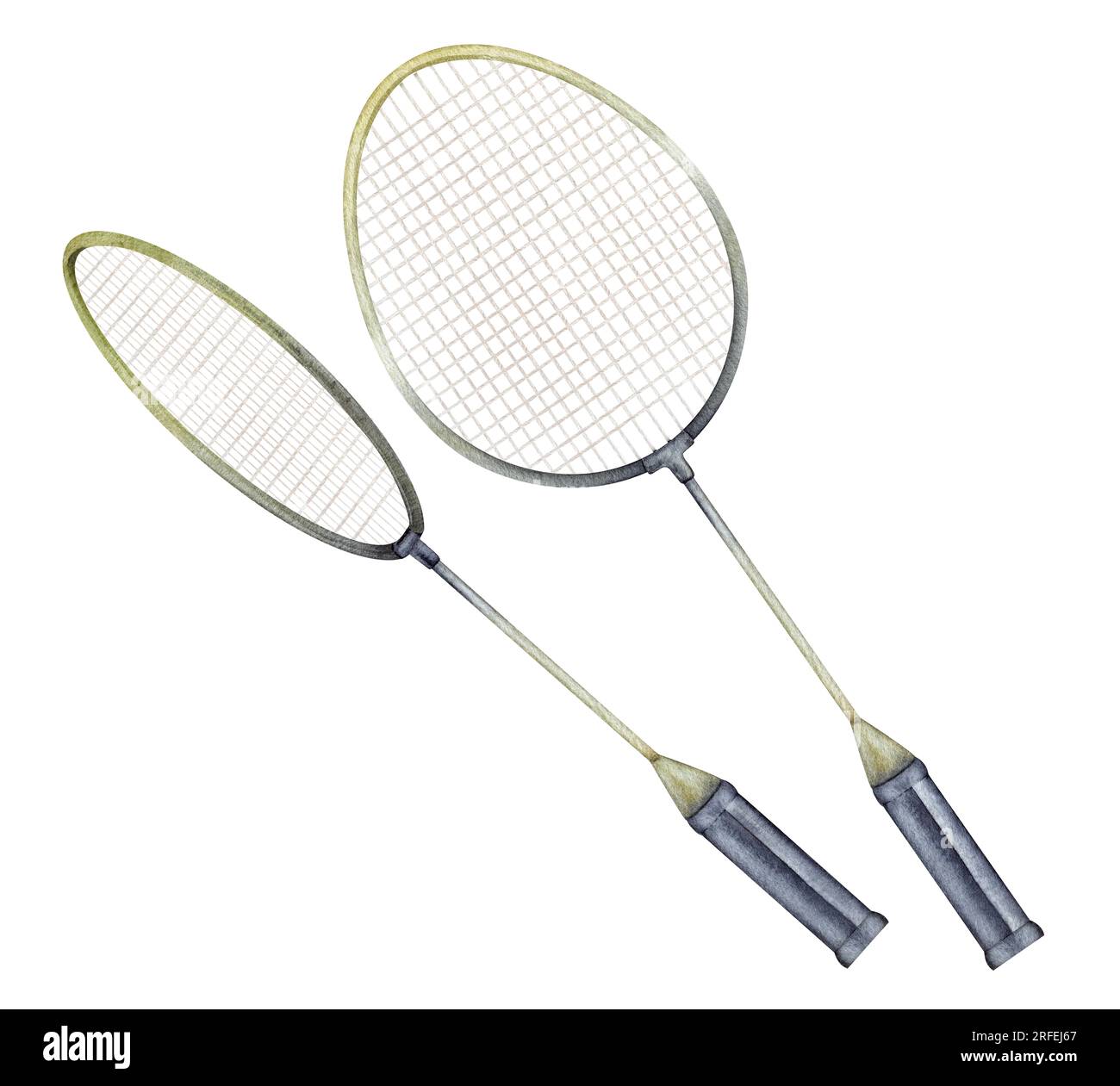 Badminton racket watercolor illustration. Hand drawn and isolated on a ...