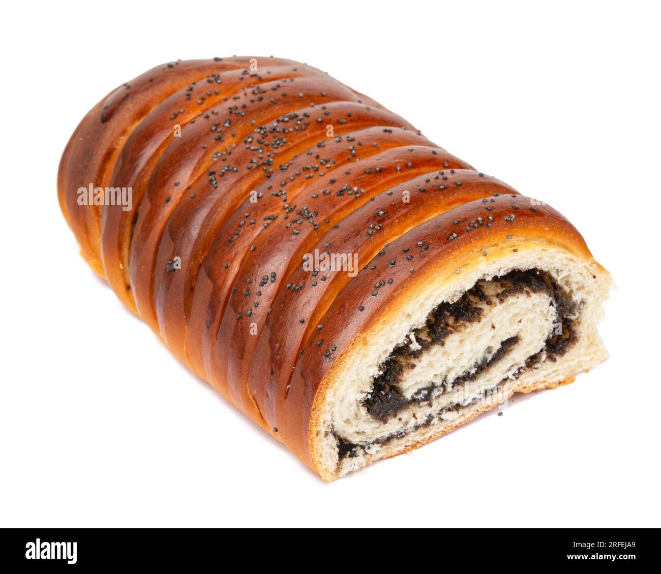 Czech poppy seed strudel isolated on white. Cut across Stock Photo - Alamy