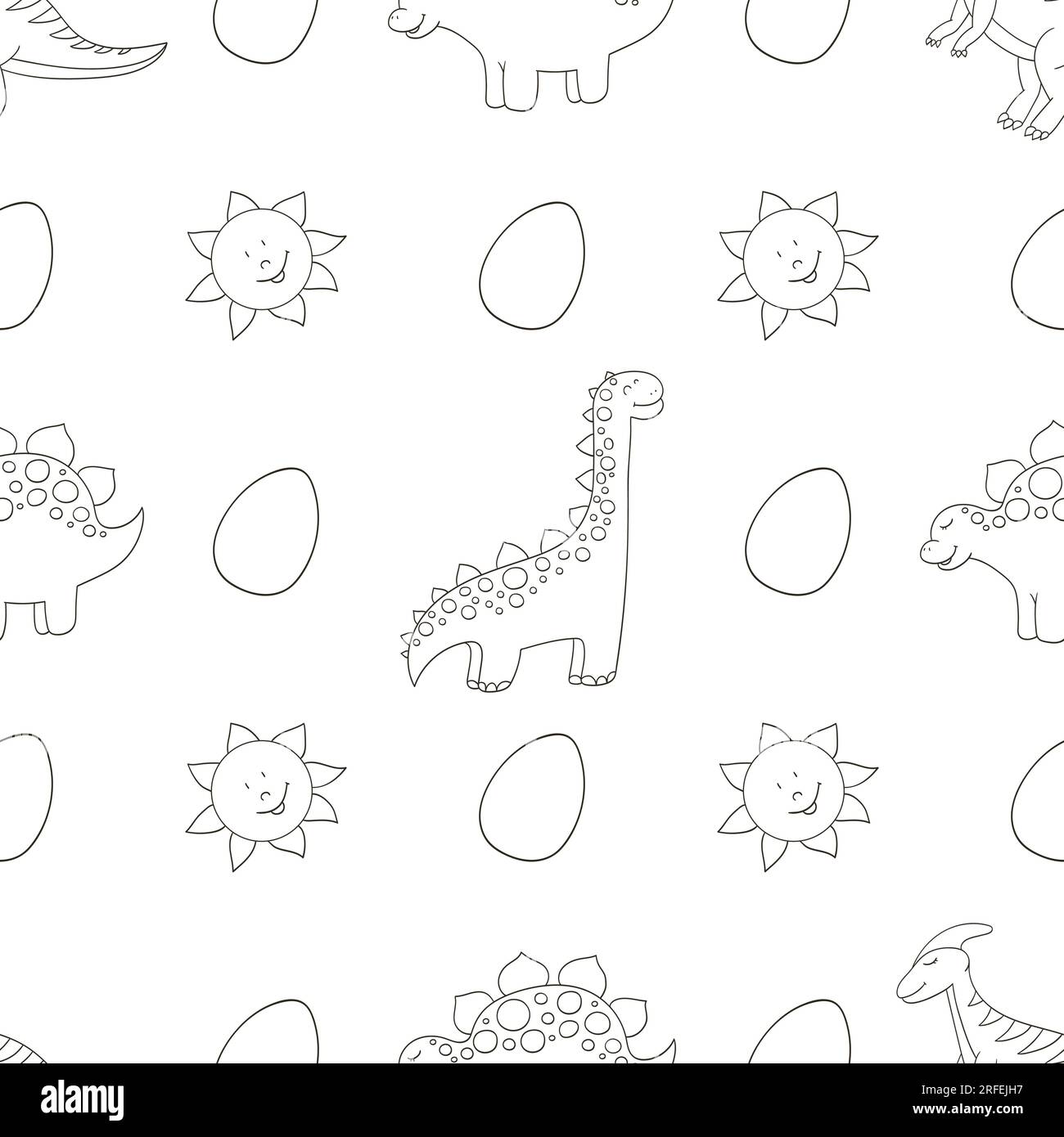 Coloring cute dinosaurs seamless pattern. Dinosaurs of the Jurassic ...