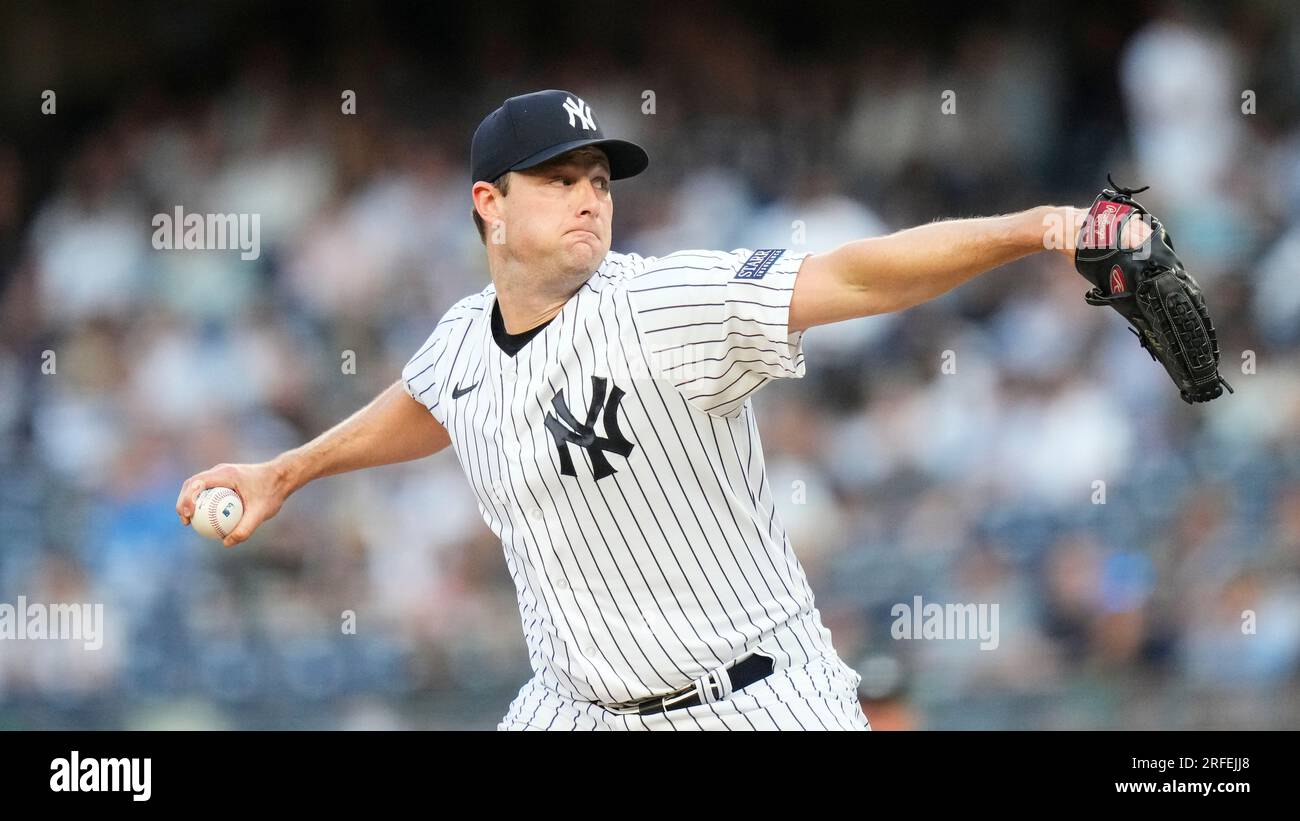 New York Yankees' Gerrit Cole pitches during the first inning of a ...