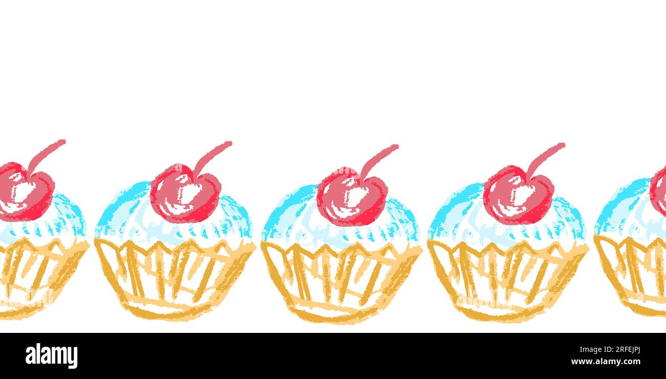 Festive seamless border. Cakes, pastries. Drawings with wax crayons ...
