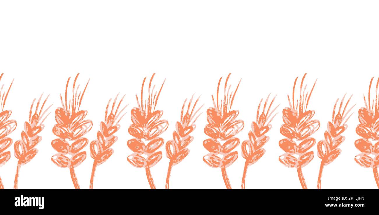 Cute seamless border. Spikelets. Drawings with wax crayons. Vector ...