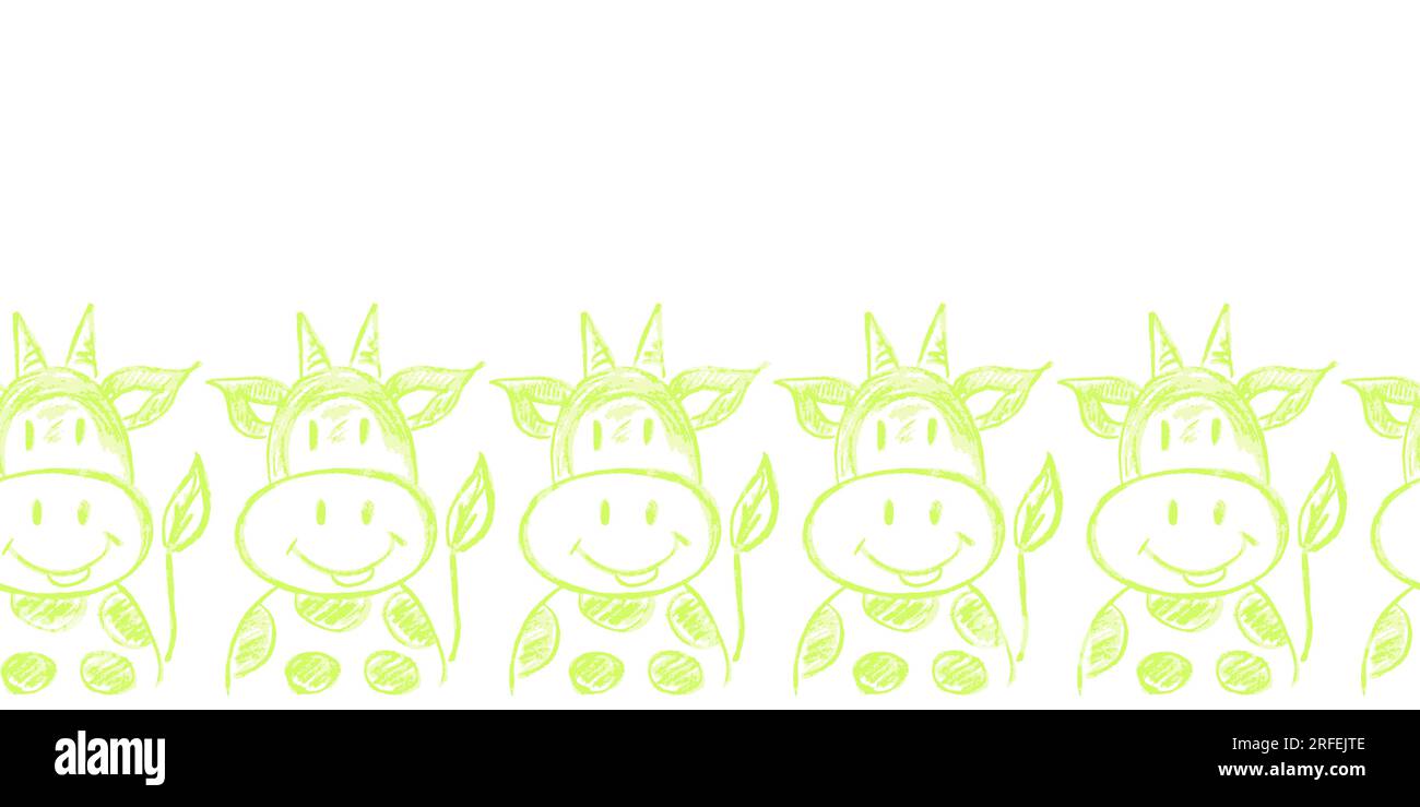 Zoo seamless border. Cows. Drawings with wax crayons. Vector design for ...