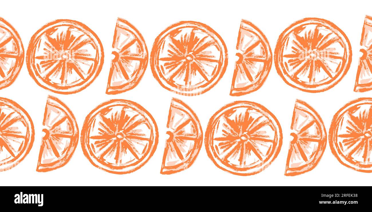 Citrus seamless border. Orange. Drawings with wax crayons. Vector ...