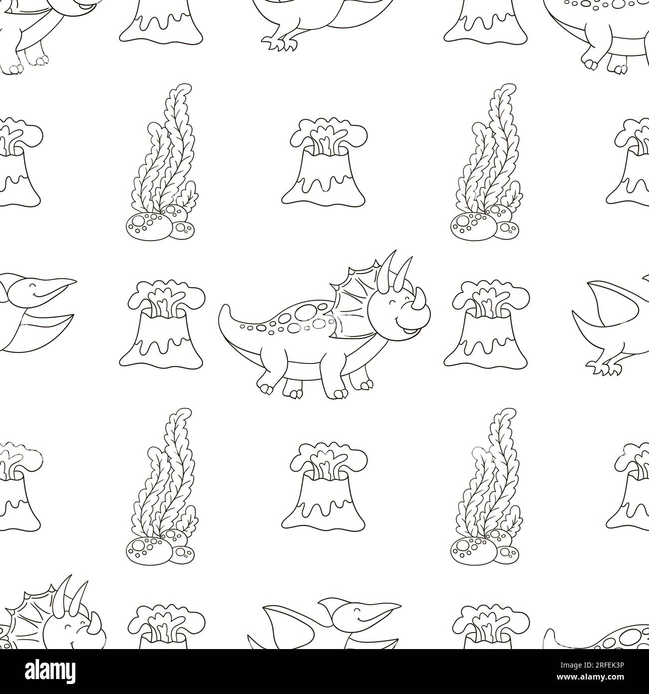 Cute funny kids dinosaur pattern. Coloring dinosaur vector background ...